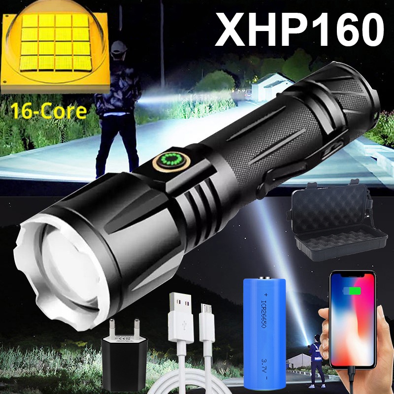 New Upgrade XHP160 Most Powerful LED Flashlight XHP100 XHP120 Torch USB ...