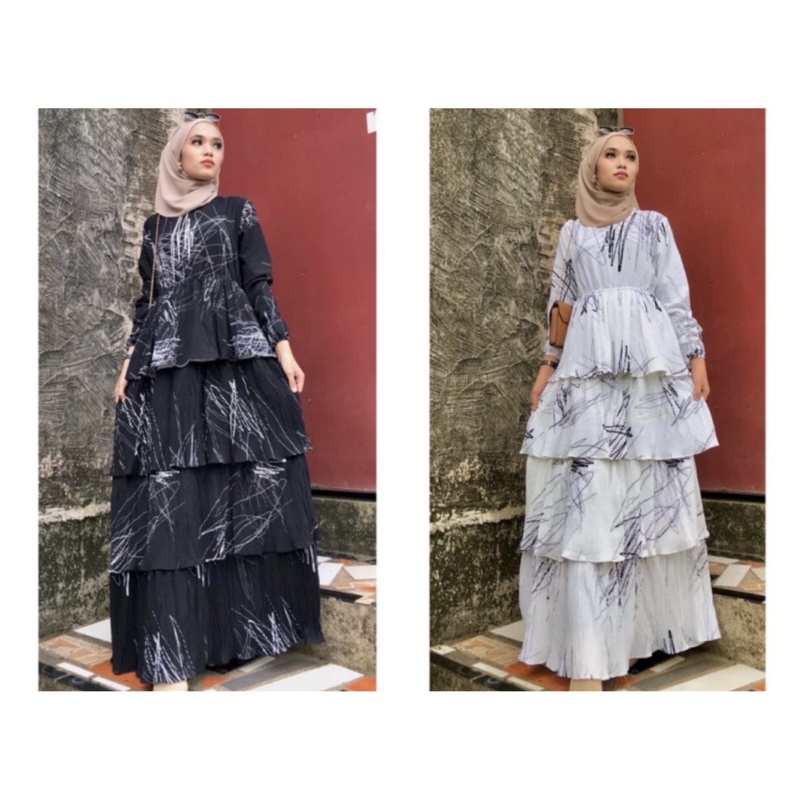🔥 NEW ITEM 🔥 DRESS BERTINGKAT CORAK / DRESS 4LAYER / DRESS BERTINGKAT ...