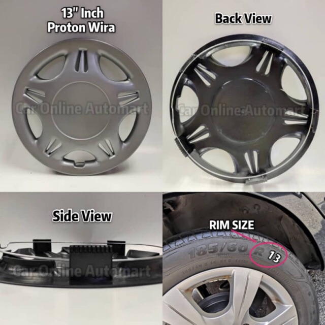 Proton Wira 4pcs 13" Inch ABS Wheel Cover Rim Center Hub Caps | Shopee ...