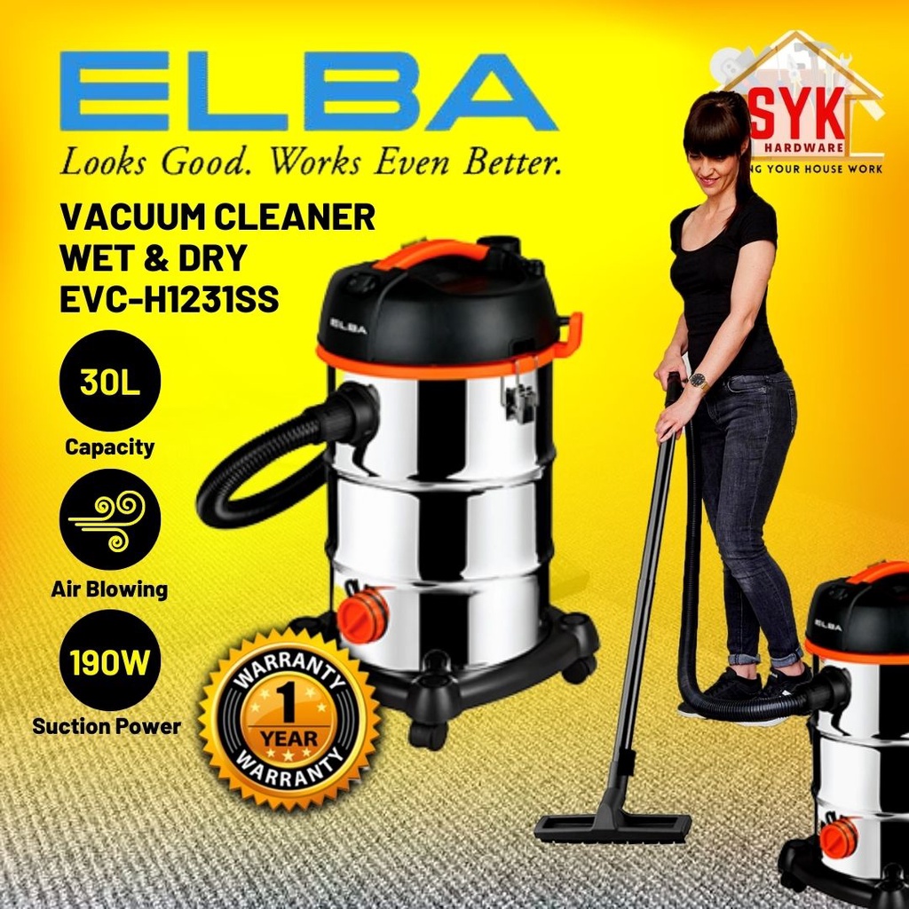 SYK ELBA EVC-H1231SS Stainless Steel Wet and Dry Vacuum Cleaner Hepa Filter Heavy Duty Vacuum ...