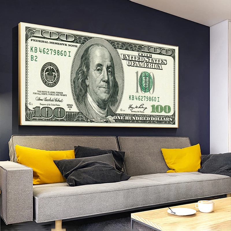 Abstract Original Dollar Bill Canvas Painting Posters and Prints Wall ...