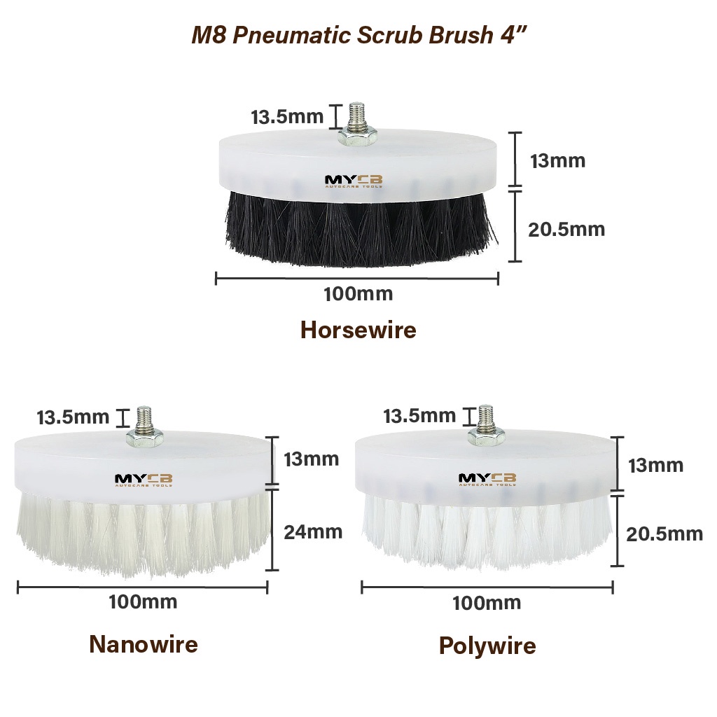 MYCB M8 Pneumatic Scrub Brush [Horsewire-Soft 4 Inch] Auto Detailing Cleaning Tool [Non-Boars ...