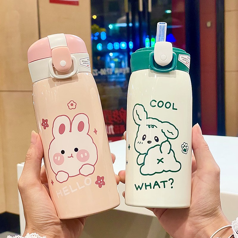 350ml/500ml Cartoon Stainless Steel Thermal Flask With Straw Leak-Proof ...