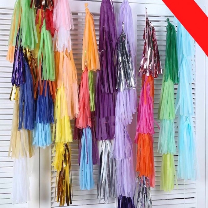 5pcs Tassel Tissue Paper Garland Pom Pom Tinsel Banner Backdrop Party ...