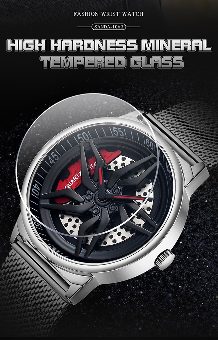 SANDA New Unique Real 3D Model Spinning Car Wheel Hub Watch Luxury ...