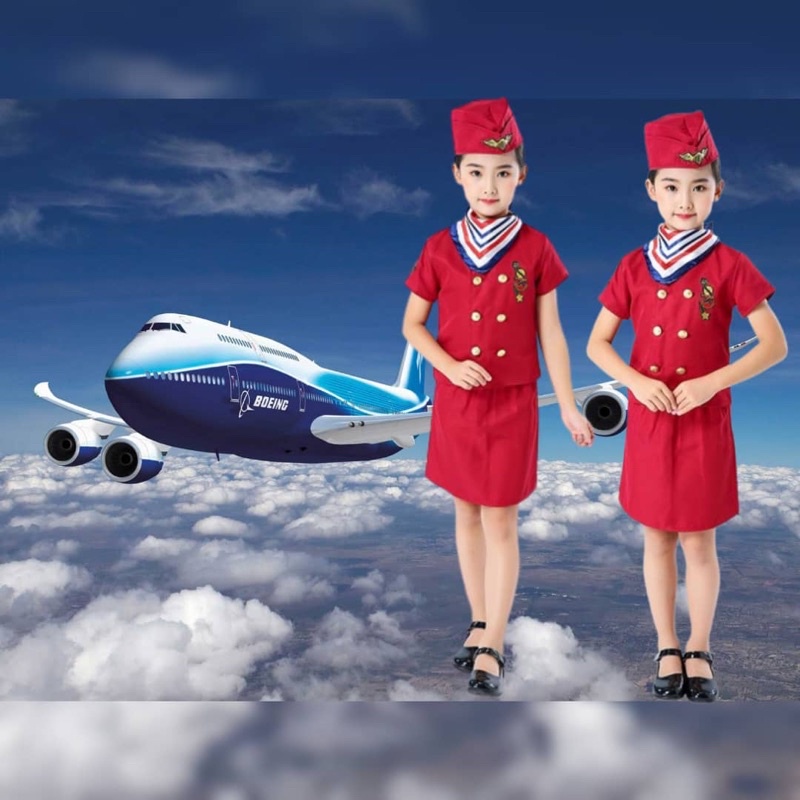 Flight Attendant Uniform Cosplay Kids Stewardess Uniform Baju Pramugari ...