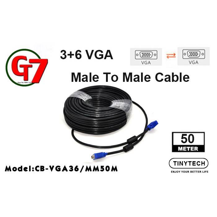 TINYTECH 3+6 VGA CABLE MALE TO MALE 50 METER (CB-VGA36/MM50M) | Shopee Malaysia