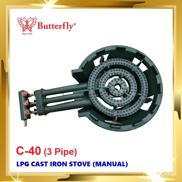 Butterfly C40 LPG Cast Iron Gas Stove (Manual) 3 Pipe / Dapur Gas ...