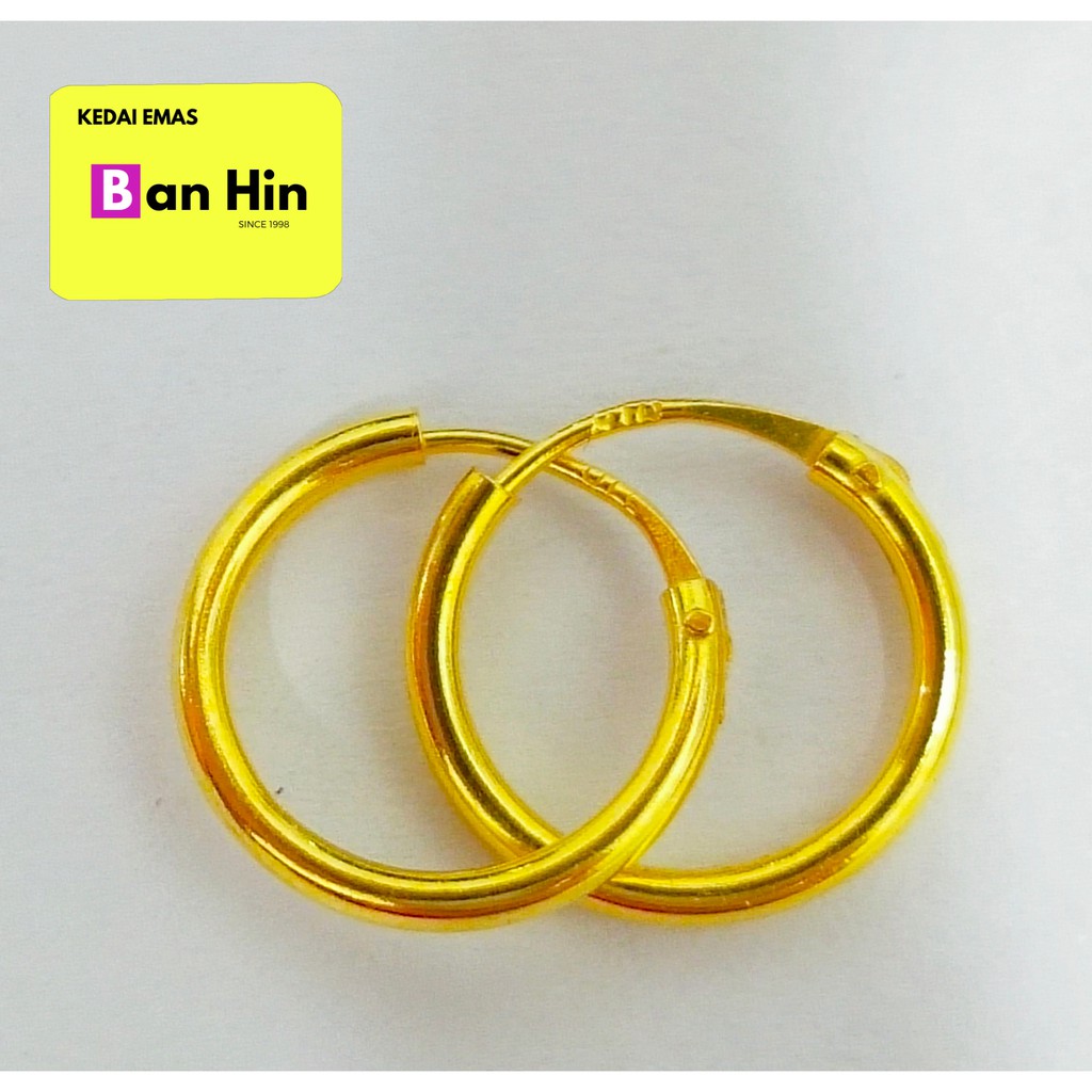 916 GOLD PLAIN HOOP EARRINGS / SUBANG BULAT LICIN EMAS 916-10TA108 ...