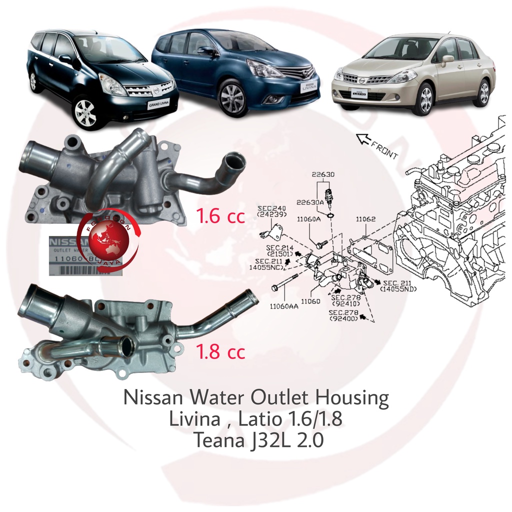 Nissan Water Outlet Housing Grand Livina L10L 1.6 1.8 Latio C11L Teana ...