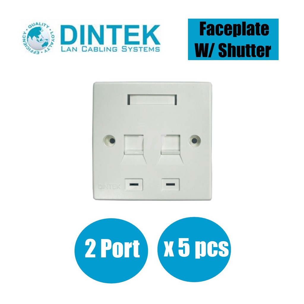 Dintek 2 Ports Faceplate with Shutter, UK Type ( For Cat.5e, Cat.6 K ...