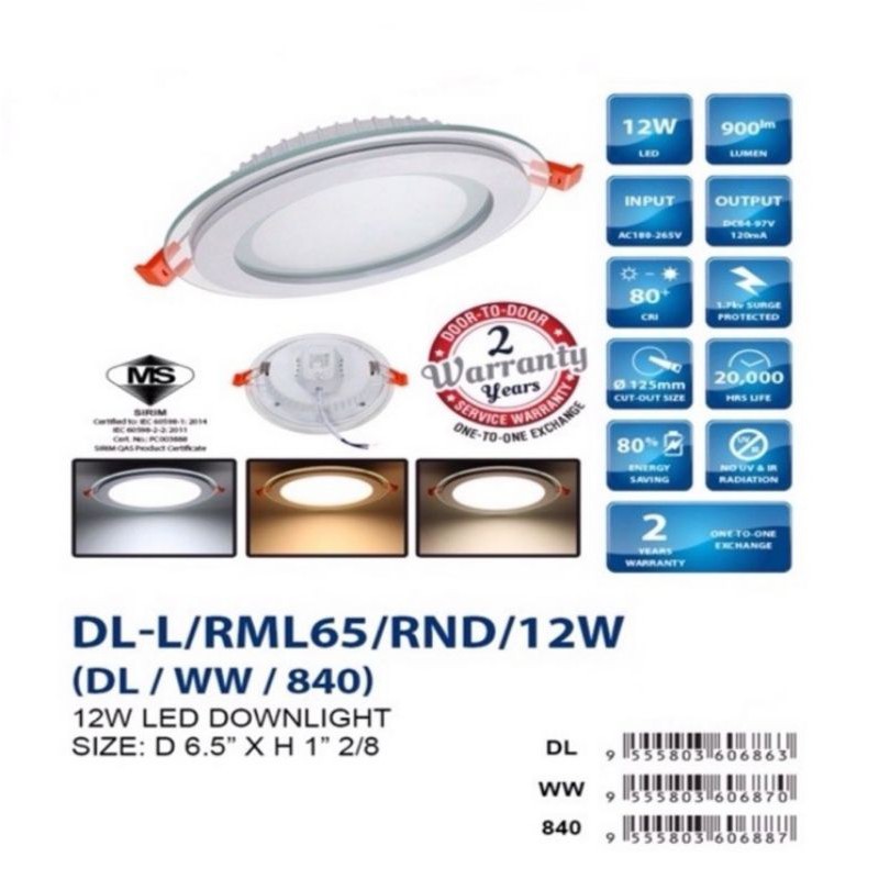 LED DownLight With Glass 12W Round [LiteMe]-(Ready Stock) | Shopee Malaysia