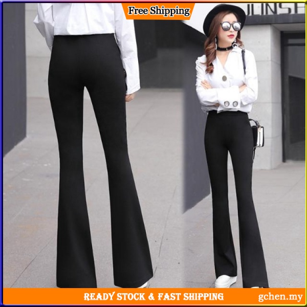 Plus Size S-3XL Bootcut Long Pants Women High Waist Flare Korean Style ...