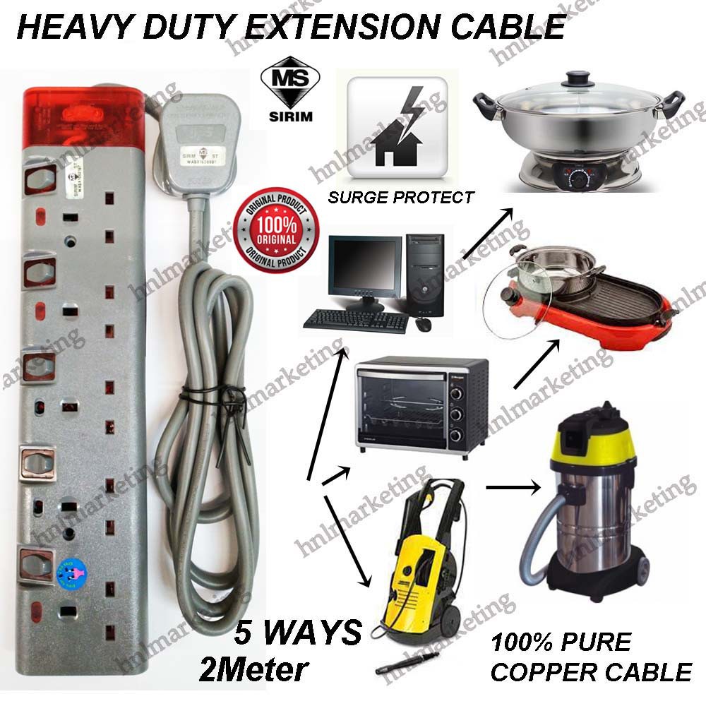 HEAVY DUTY 5 WAY TRAILING SOCKET 2M 3M 5M ( EXTENSION CORD ) | Shopee ...