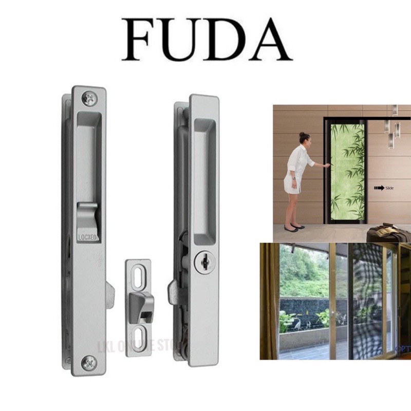 FUDA Quality Sliding Glass Door Handle Lock Silver Brown Entrance Slide ...