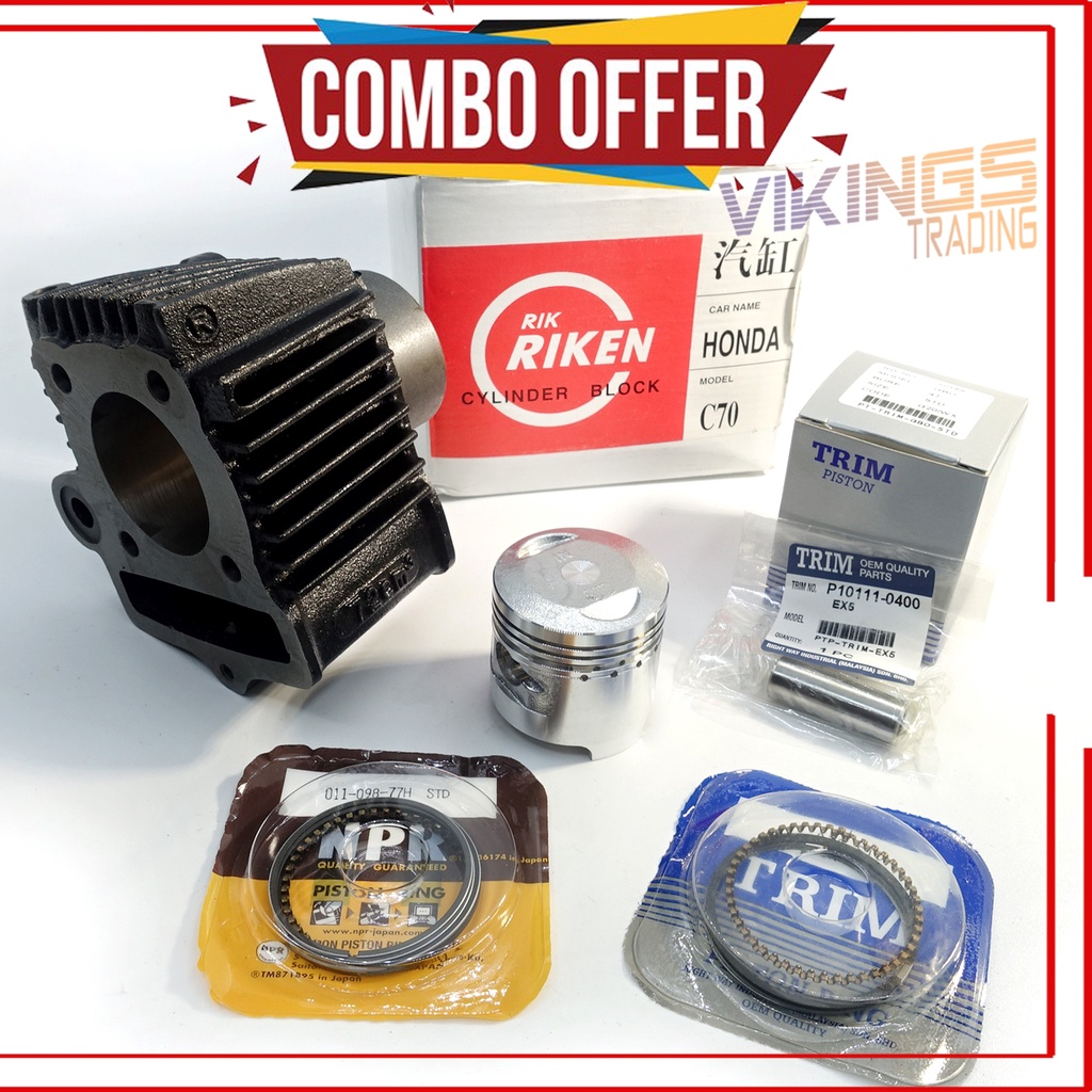 GBO C70 RIKEN BLOCK KIT SET WITH PISTON+RING+CLIP+PIN TRIM MALAYSIA NPR ...