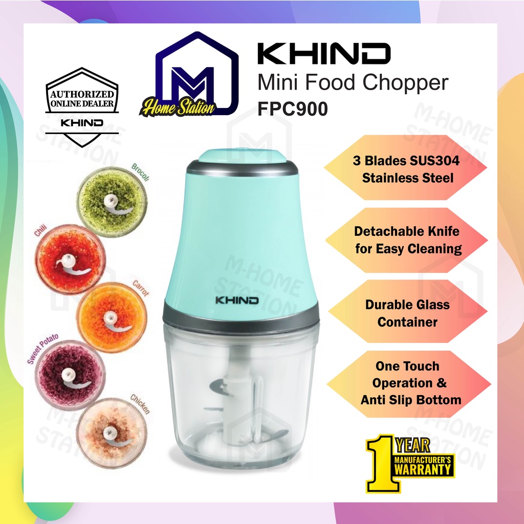 Khind Mini Chopper With 3 Blades SUS 304 Stainless Steel Blades 0.6L ...
