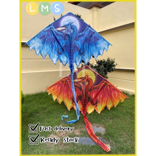 Lmskite 1.3m Ice and Fire Dragon Kite With Tail Layang Naga Senang ...
