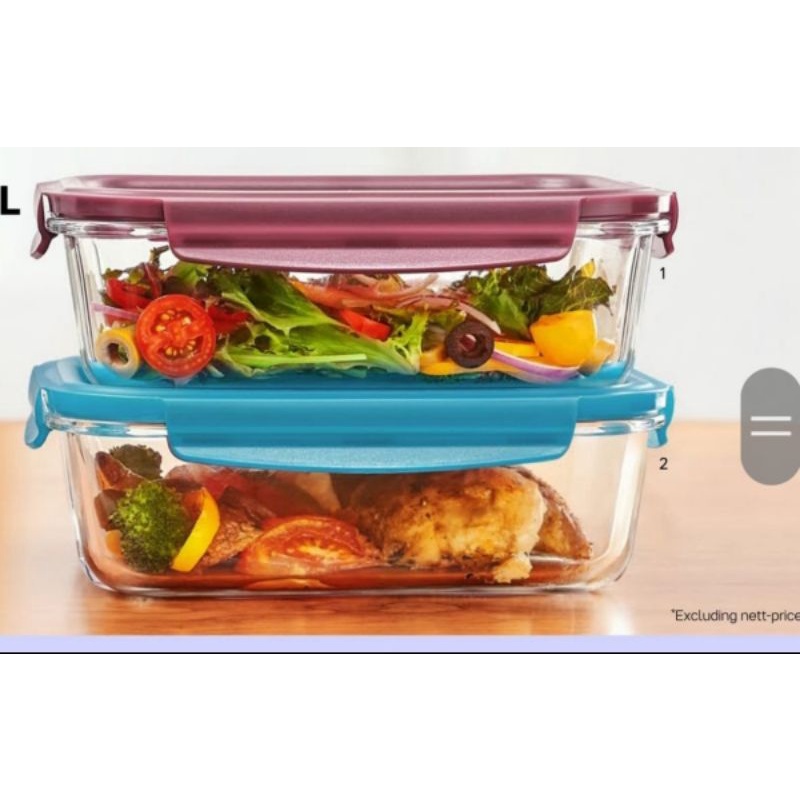(1pcs) -1L / 1.5L Tupperware Rectangular PremiaGlass Oven Microwave ...