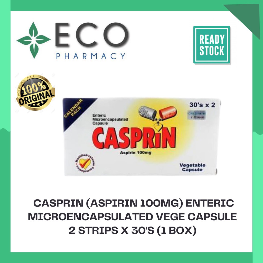 Casprin (Aspirin 100mg) Enteric Microencapsulated vege Capsule 2 strips ...