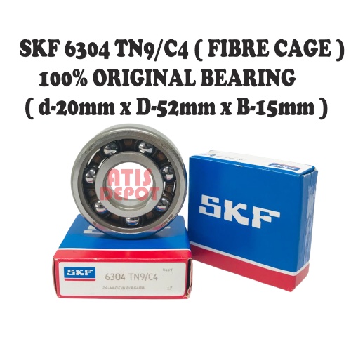 SKF 6304 TN9/C4 Fiber Cage ( 20 x 52 x 15 ) 100% ORIGINAL Motorcycle Crankshaft Ball Bearings ...