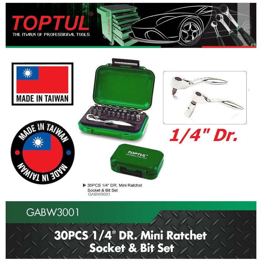 Toptul 30pcs 1/4" DR. Mini Ratchet Socket & Bit Set | Shopee Malaysia
