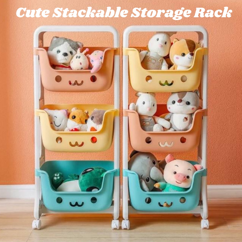 Cute Stackable Kids Baby Toy Storage Rack with Rotating Lock Wheels ...