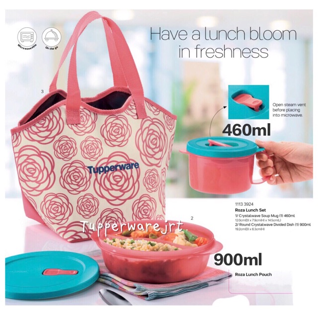 Tupperware Microwaveable Roza Lunch ( Soup Mug / Divided Dish / Pouch ...