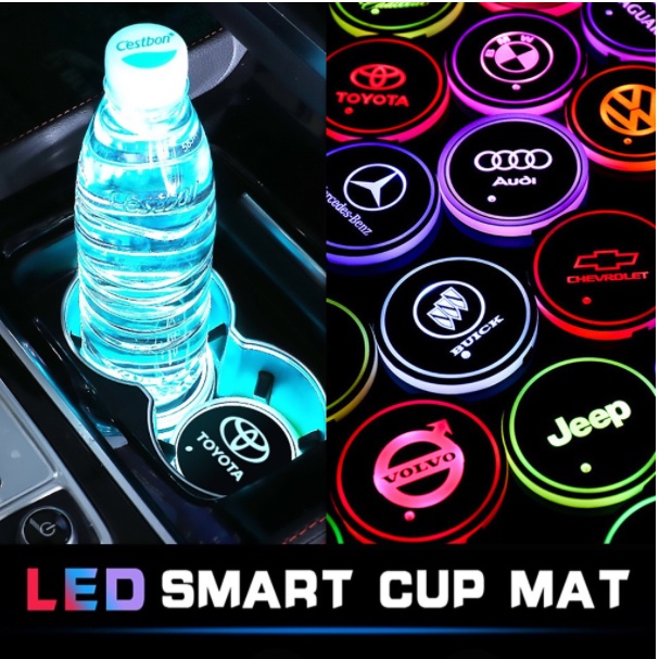 1pc Universal LED Car Cup Mat Pad RGB Light Holder Drink led lamp cup ...
