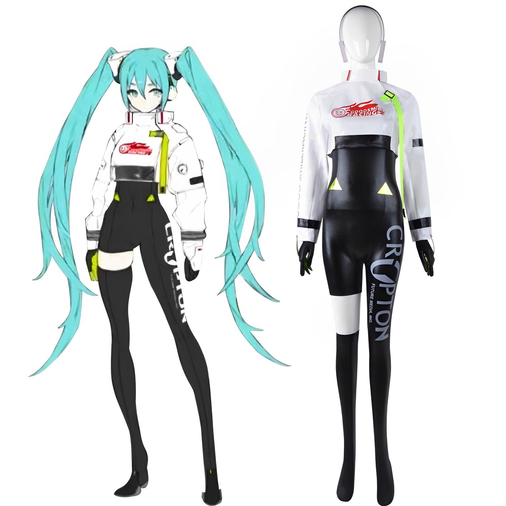 Halloween Hatsune Miku Cosplay Costume Racing Suit Wig Set Women Jacket ...