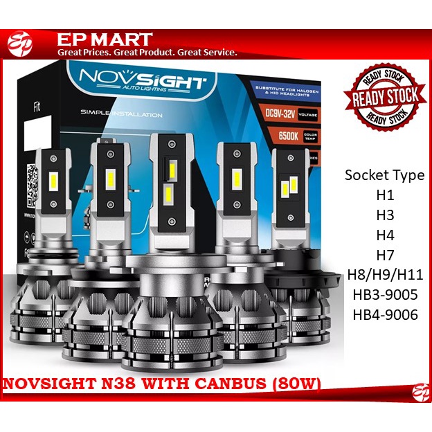 NOVSIGHT N38 (80W BRIGHTEST Car LED lights HB3 HB4 H11 H4 H7 15000LM ...
