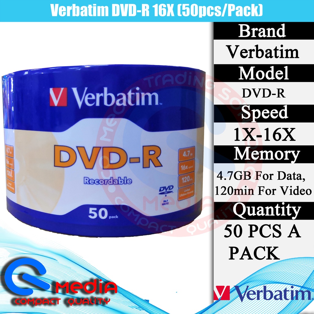 Verbatim DVD-R 16X 4.7gb/120min (50pcs/Pack) | Shopee Malaysia