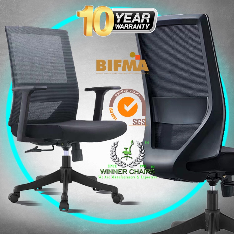 Office Chair 1018B-BLK Ergonomic Midback Mesh Winner Chairs (10 year ...