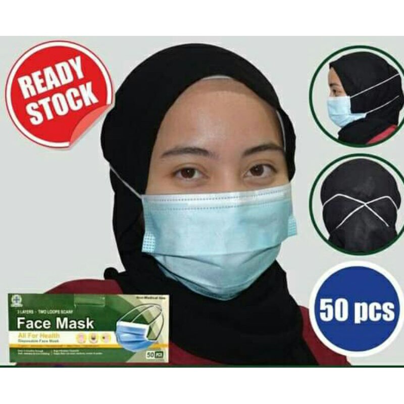 FACE MASK HIJAB 3ply 50pcs (BIRU) | Shopee Malaysia
