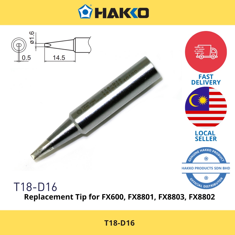 HAKKO SOLDERING TIP T18-D16 SHAPE-1.6D | HAKKO PRODUCTS T18 SOLDERING STATION REPLACEMENT TIP ...