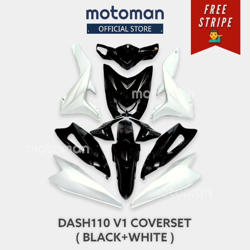 Honda Dash110 V1 Complete Cover Set Black White Dash 110 V1 Kaver Body Set Hitam Putih Wave ...