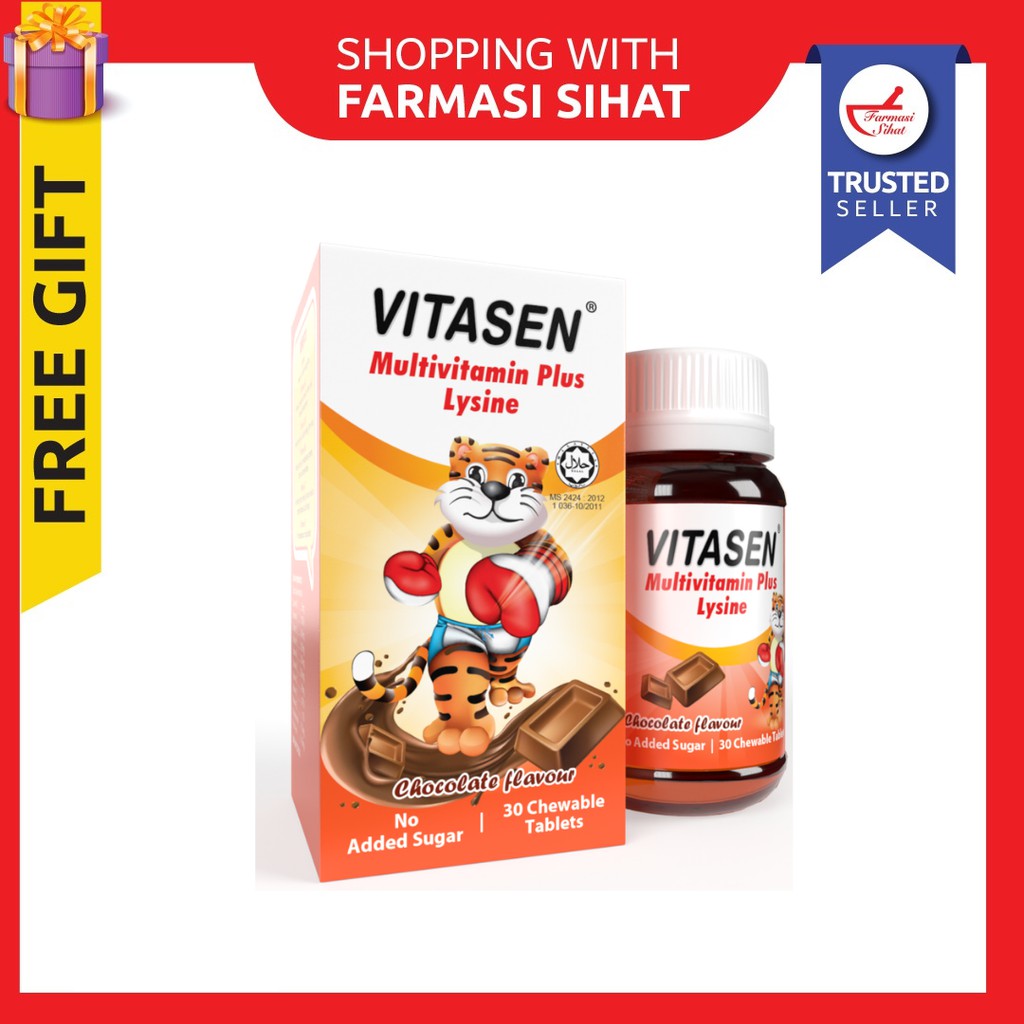 Vitasen Multivitamin Plus Lysine Chocolate Flavour (30 Chewable Tablets ...