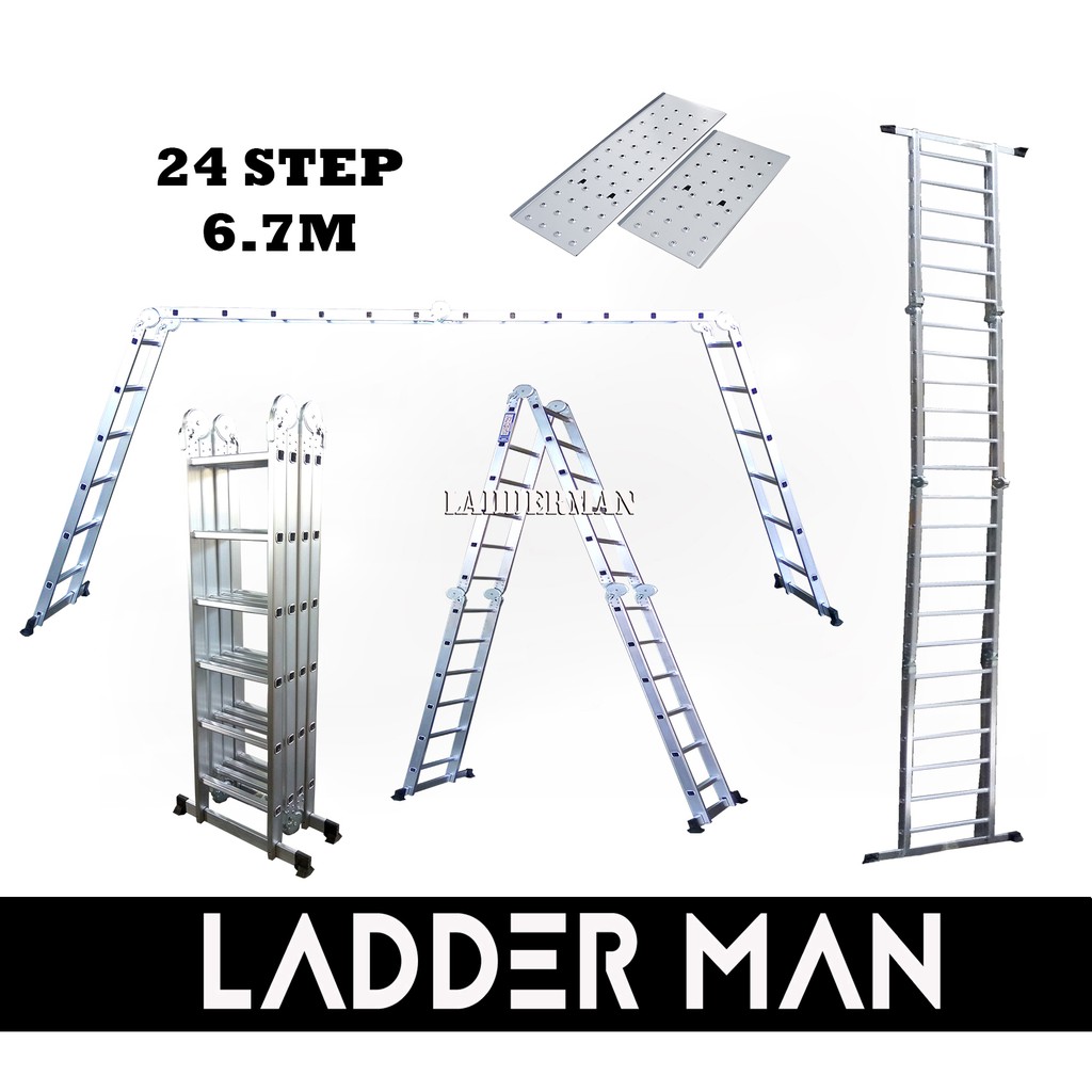 M67MLWP 24 STEP MULTIPURPOSE ALUMINIUM LADDER WITH WALKING PLATFORM 6 ...