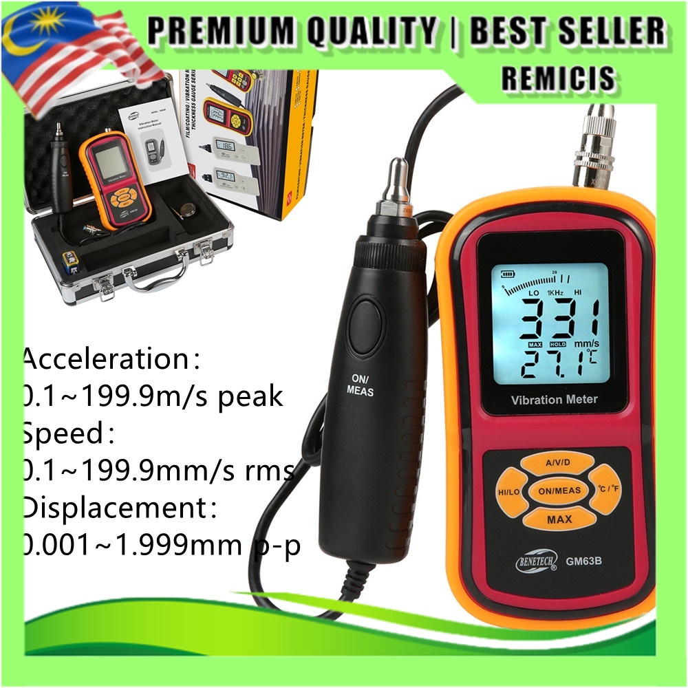 BENETECH GM63B Handheld Vibration Meter - Professional Digital Vibration Analyzer with Visually ...