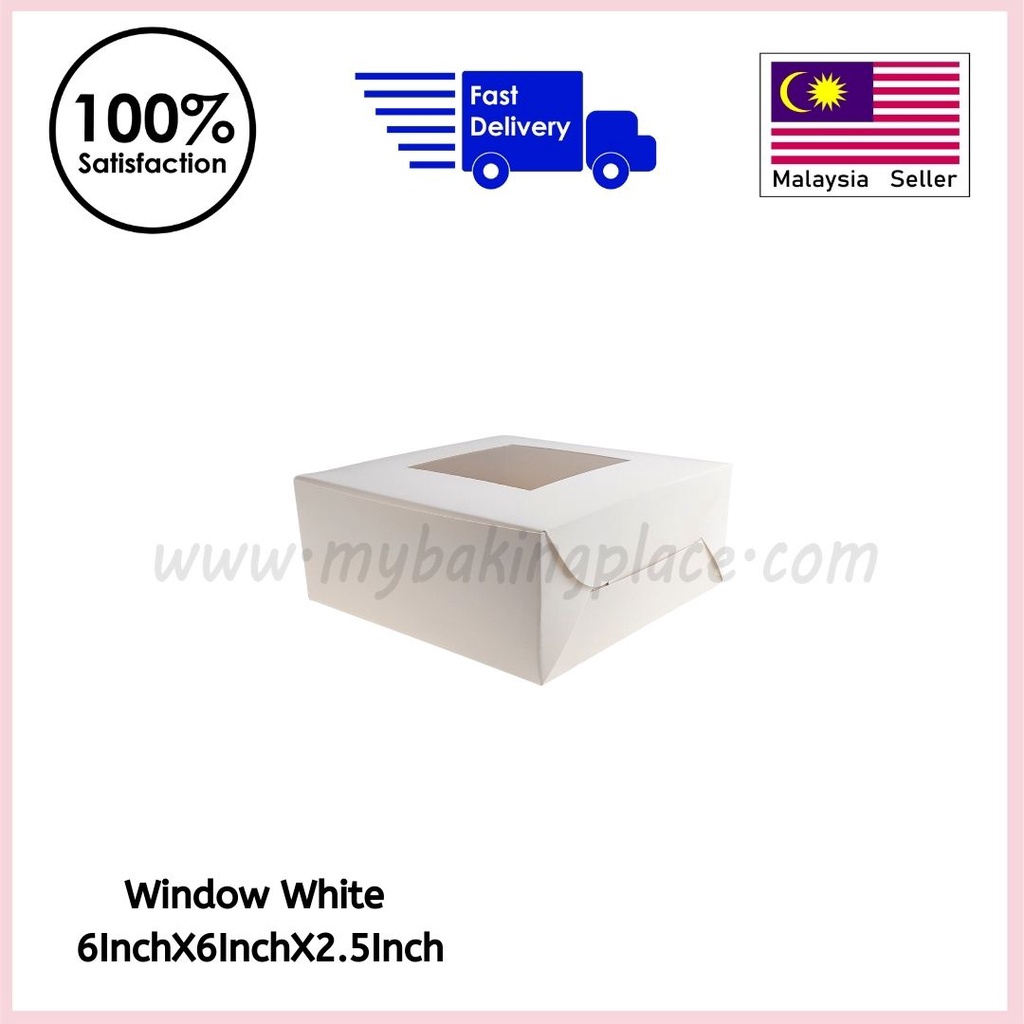 Cake Box Window ( White ) 7x7x2.5 / 6x6x2.5 / 5x5x2.5,Folding Box with ...