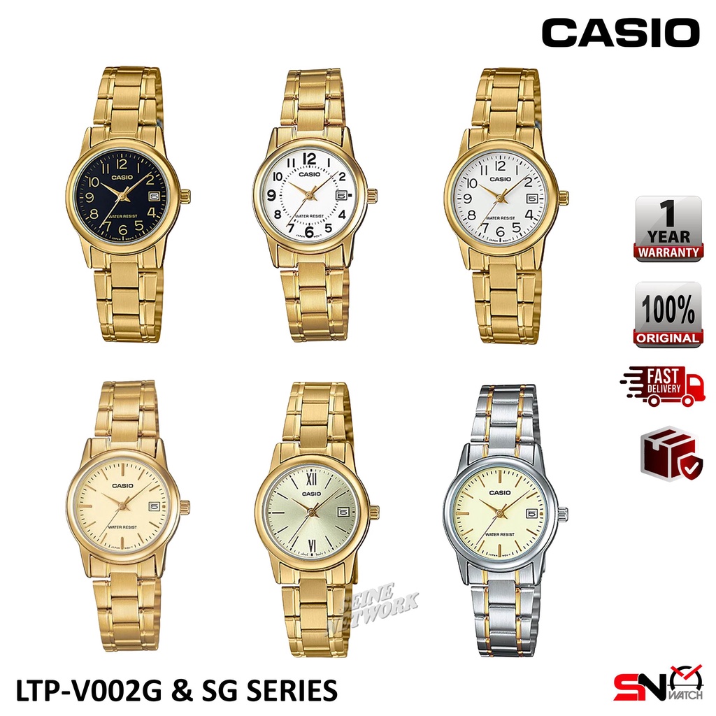 Casio LTP-V002G LTP-V002SG Small Case Date Display Quartz Analog Stainless Steel Band Women ...