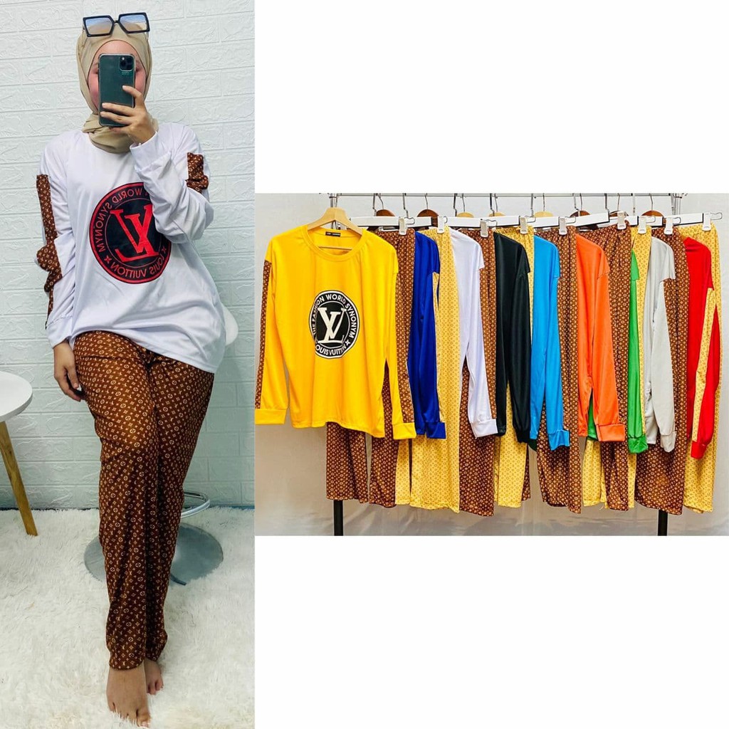 👆👆 Set lv Lengan panjang-baju lengan panjang kain jersy | Shopee Malaysia