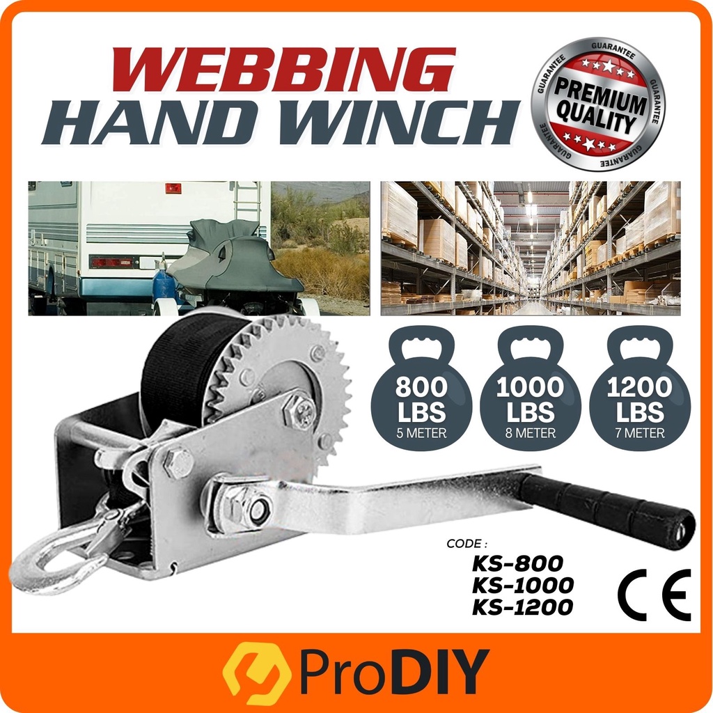 800Lb / 1000Lb / 1200Lb Heavy Duty Manual Webbing Hand Winch Crank Gear ...