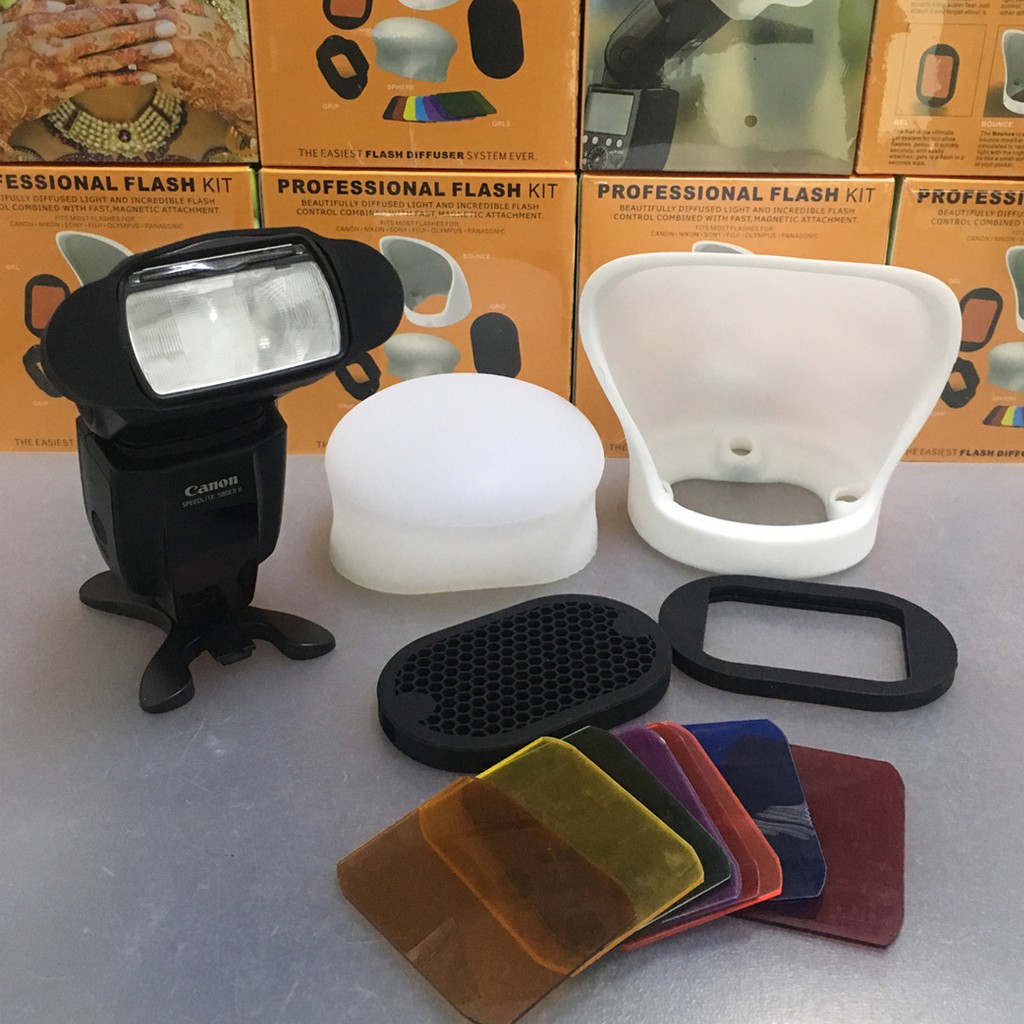 PROFESSIONAL MAGNET FLASH DIFFUSERS KIT for Speedlight (Bounce, Sphere ...
