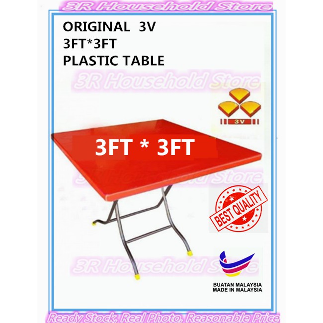 3V Square Plastic Table 2’x3’ & 3x3’ / Folding Table / Meja Lipat ...