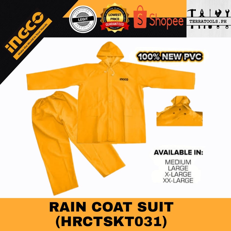 INGCO Rain Coat Suit Set with Zipper and 2 Pockets On The Coat | Shopee ...