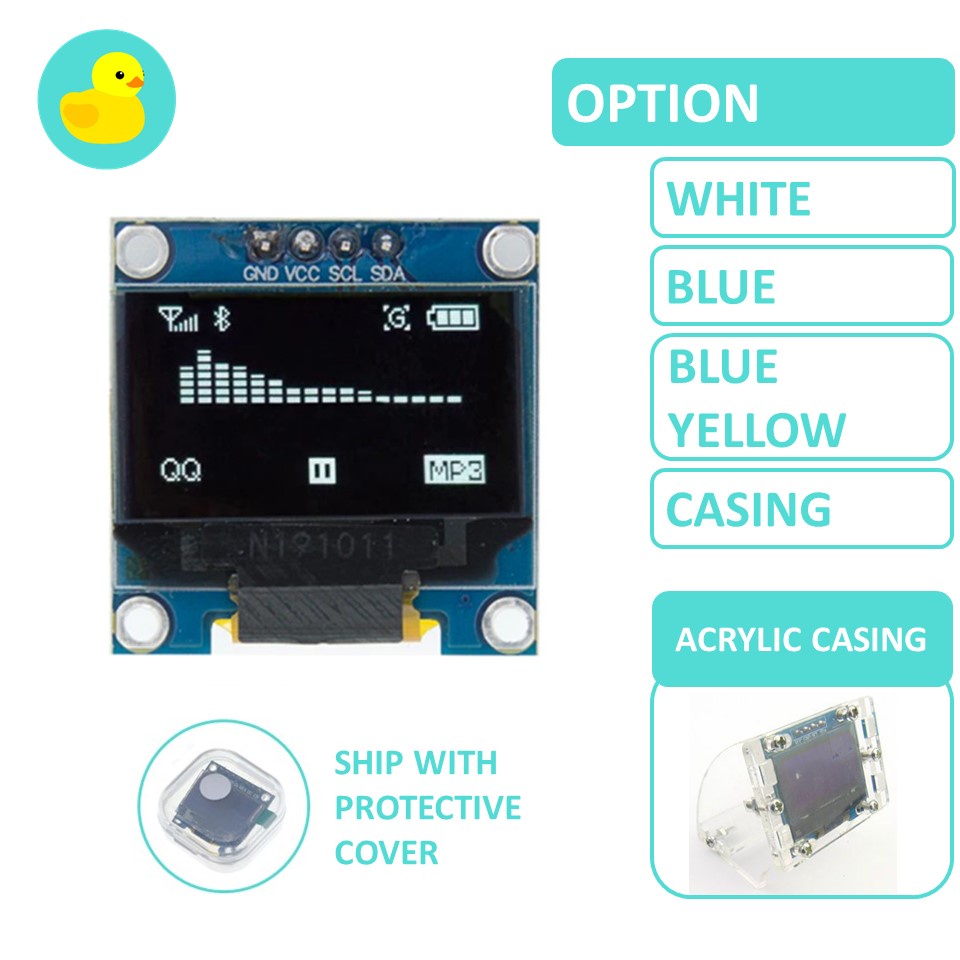 0.96 / 0.91 Inch I2C IIC White Blue Yellow OLED Display 128x64 | Shopee ...