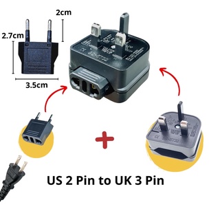 (EU TO UK | FUSED) EURO/US 2 Pin Plug Converter / 2 Pin To 3 Pin Plug ...