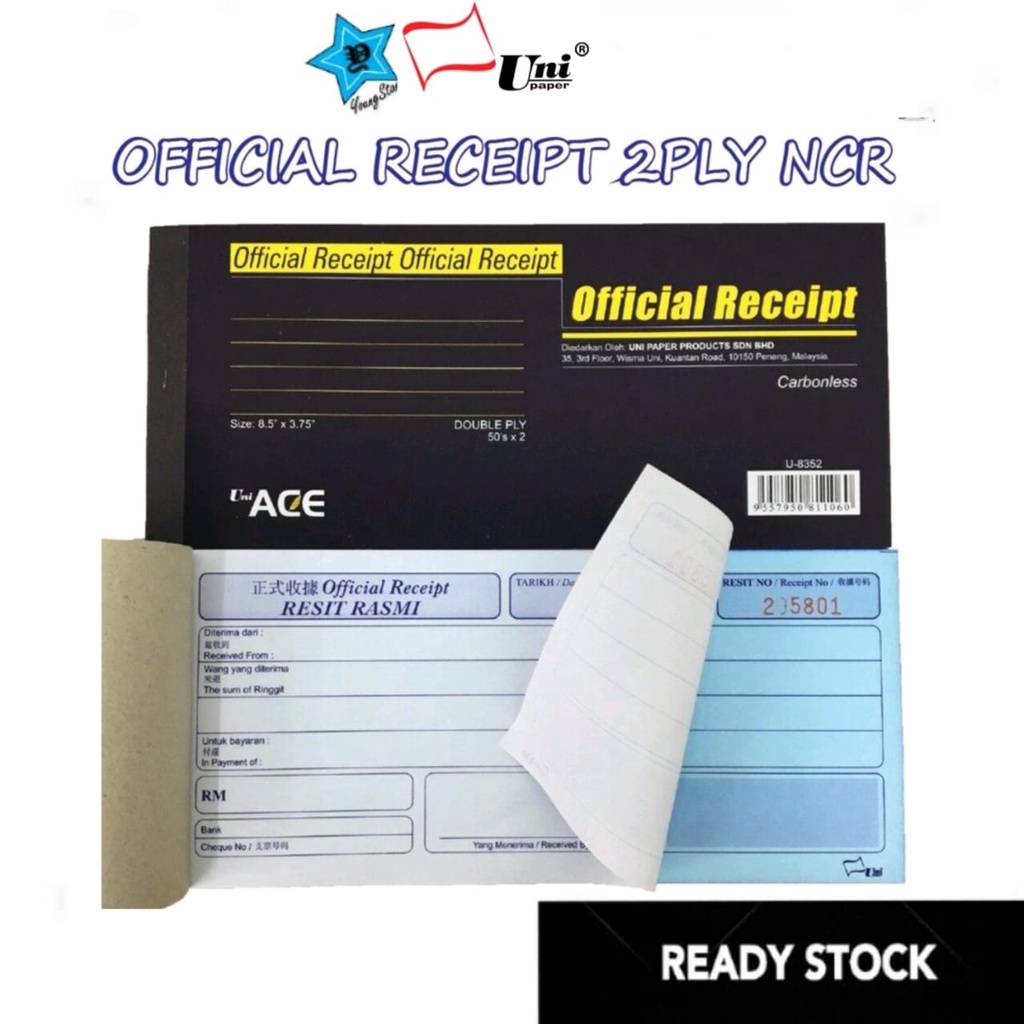 Uni Paper Uni Ace Carbonless Official Receipt Book / Resit 2ply (50set ...
