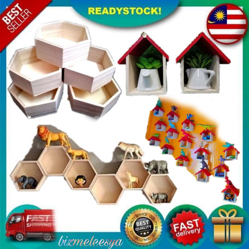 Mini Hexagon Home Wall Decoration Wood Art Hiasan Kayu dinding | Shopee ...